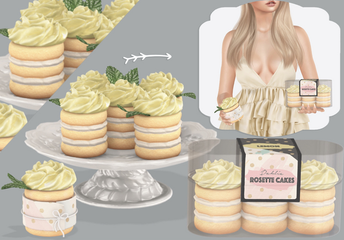 Second Life Marketplace - Dahlia - Rosette - Cakes - Lemon , Dispenser, Holdable, Wearable ...